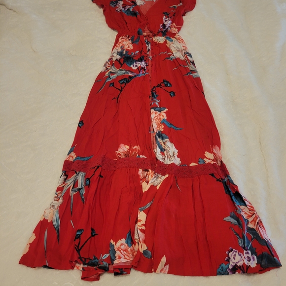 Jaase | Dresses | Jaase Red And Blue Floral Maxi Dress | Poshmark